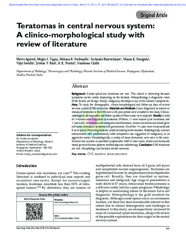 (PDF) Teratomas in central nervous system: A clinico-morphological ...