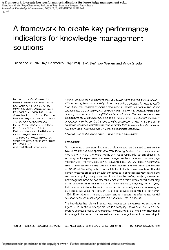 (PDF) A framework to create key performance indicators for knowledge ...