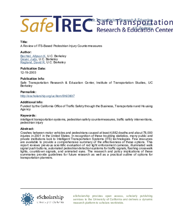 (PDF) A review of ITS-based pedestrian injury countermeasures