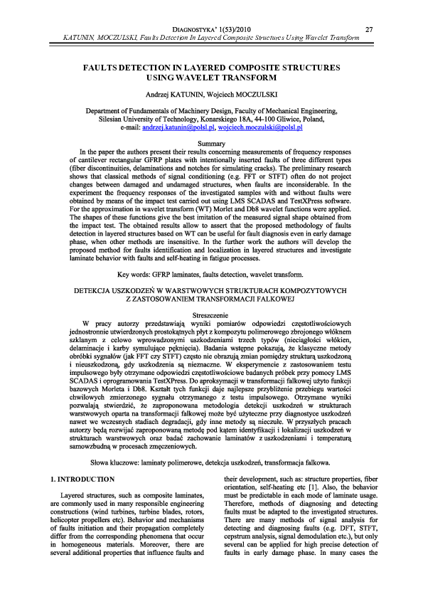 (PDF) Faults detection in layered composite structures using wavelet transform | Wojciech ...