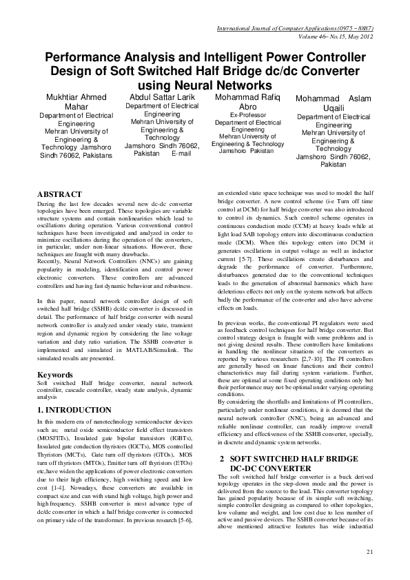 (PDF) Performance Analysis and Intelligent Power Controller Design of Soft Switched Half Bridge ...