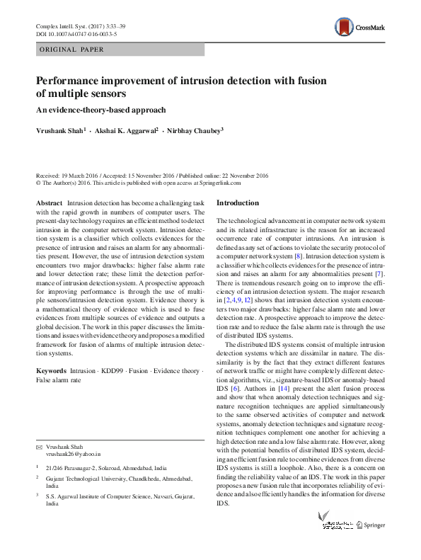 (PDF) Performance improvement of intrusion detection with fusion of multiple sensors