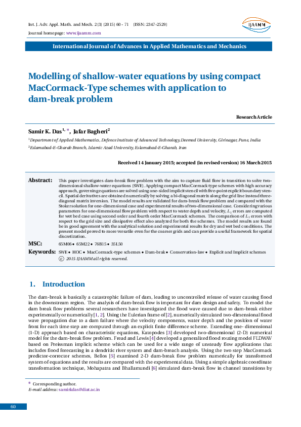 (PDF) Modelling of shallow-water equations by using compact MacCormack-Type schemes with ...