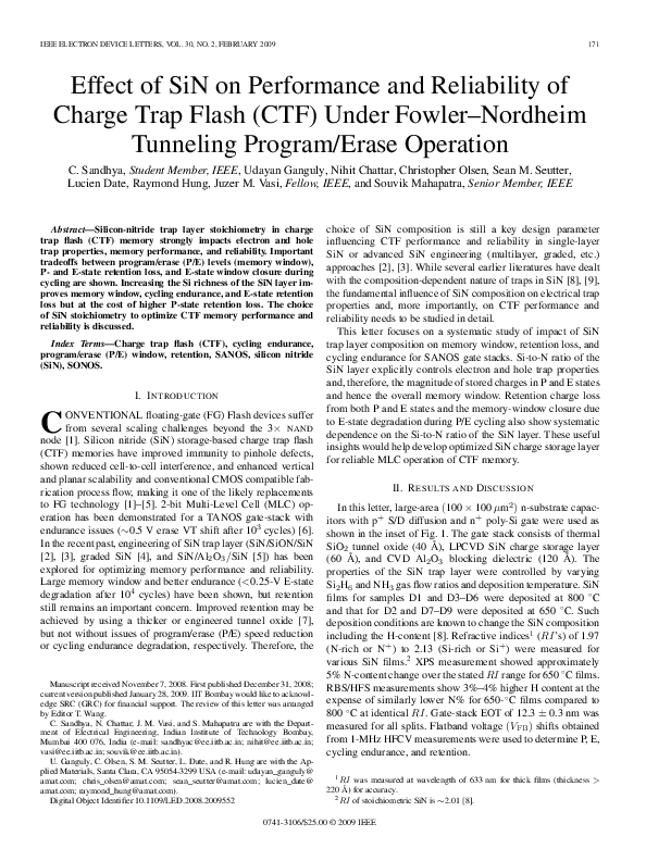 (PDF) Effect of SiN on Performance and Reliability of Charge Trap Flash ...