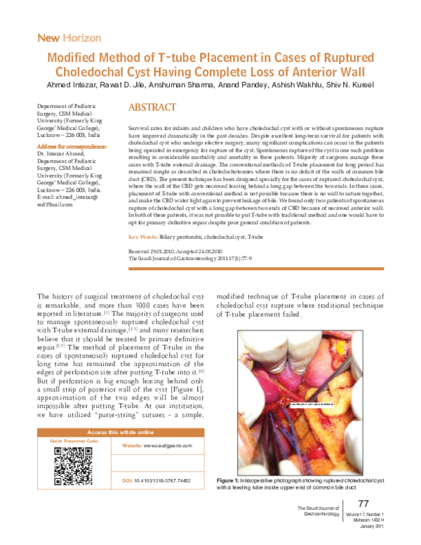 (PDF) Modified method of T-tube placement in cases of ruptured ...