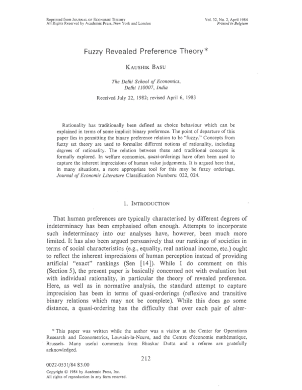 (PDF) Fuzzy revealed preference theory