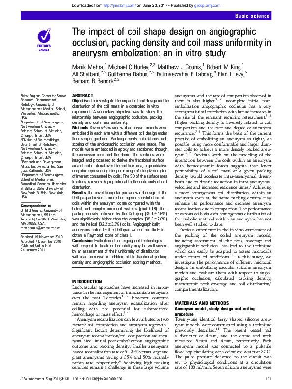 (PDF) The impact of coil shape design on angiographic occlusion ...