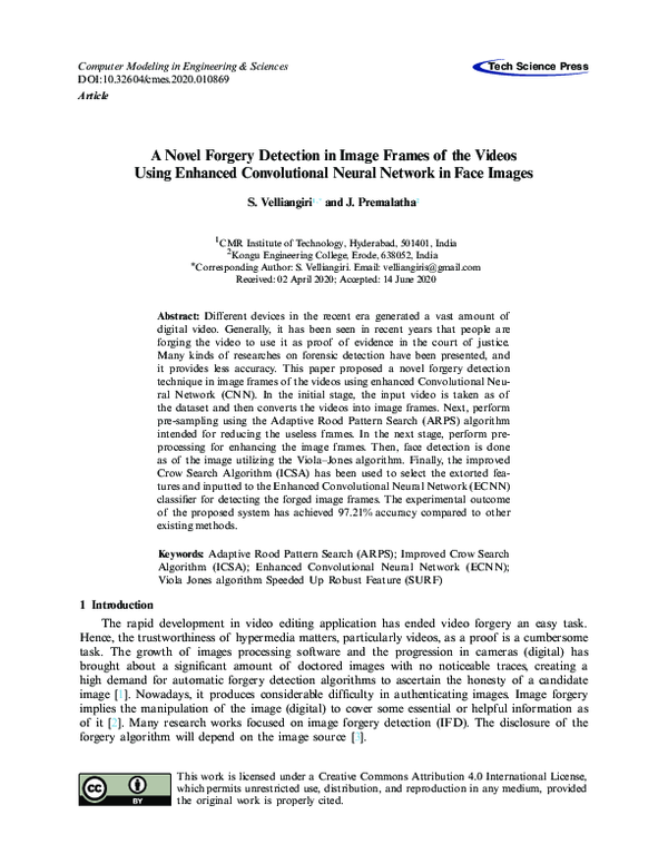 (PDF) A Novel Forgery Detection in Image Frames of the Videos Using Enhanced Convolutional ...
