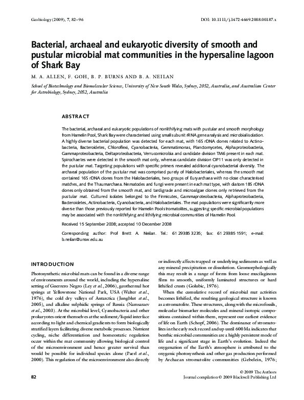 (PDF) Bacterial, archaeal and eukaryotic diversity of smooth and pustular microbial mat ...