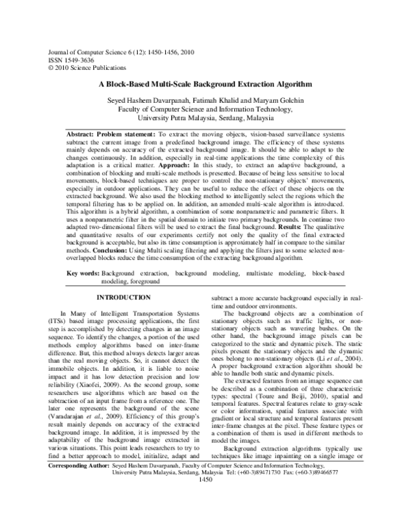 Pdf A Block Based Multi Scale Background Extraction Algorithm