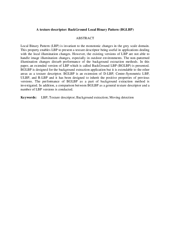 Pdf A Texture Descriptor Background Local Binary Pattern Bglbp