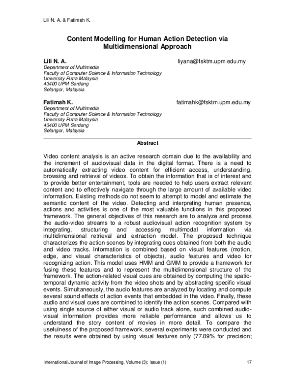 Pdf Content Modelling For Human Action Detection Via Multidimensional