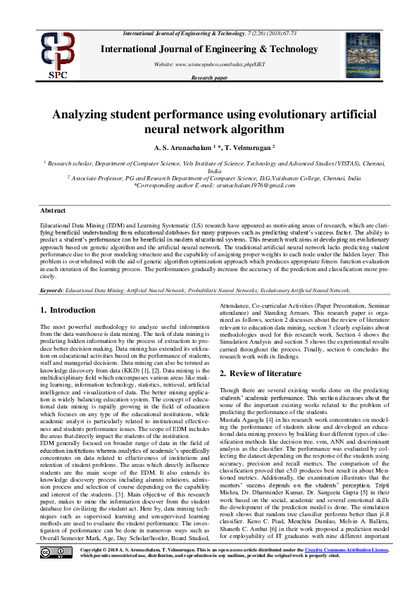 (PDF) Analyzing student performance using evolutionary artificial neural network algorithm