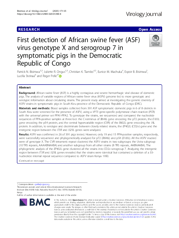 (PDF) First detection of African swine fever (ASF) virus genotype X and ...