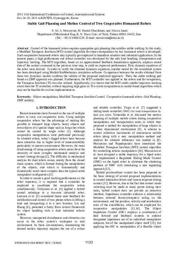 (PDF) Stable gait planning and motion control of two cooperative humanoid robots