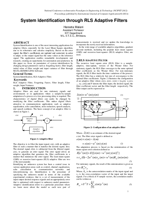 (PDF) System Identification through RLS Adaptive Filters