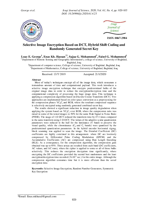 (PDF) Selective Image Encryption Based on DCT, Hybrid Shift Coding and Randomly Generated Secret Key