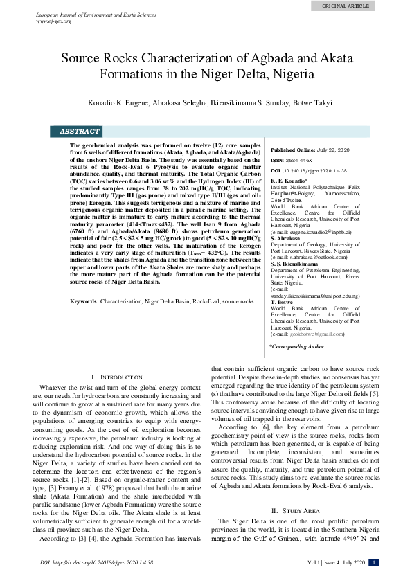 (PDF) Source Rocks Characterization Of Agbada And Akata Formations In ...