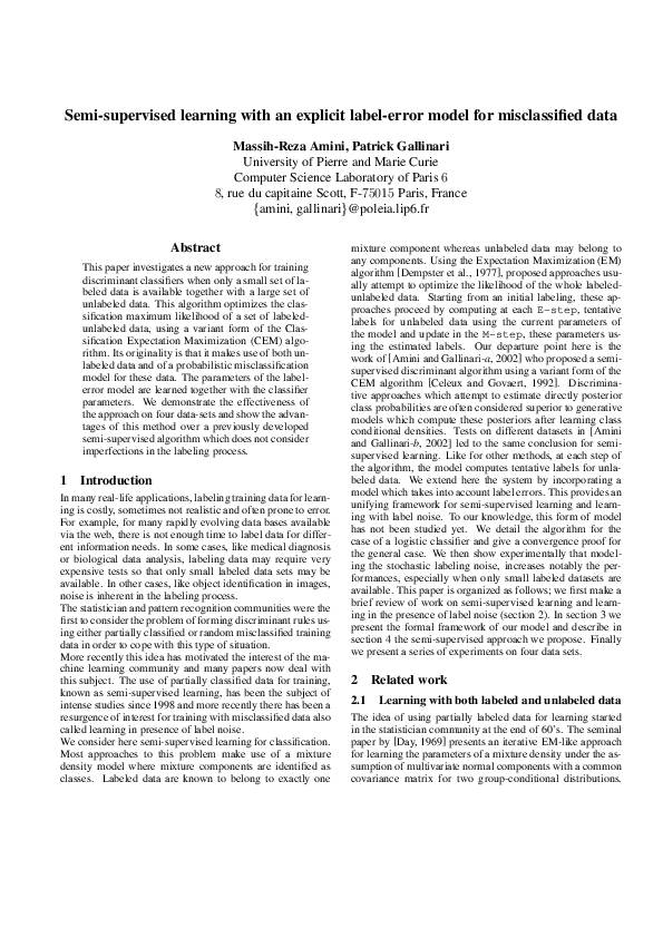 (PDF) Semi-supervised learning with an explicit label-error model for misclassified data