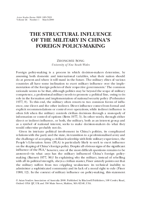 (PDF) The structural influence of the military in China's foreign ...