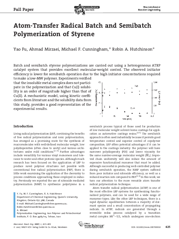 (PDF) Atom-Transfer Radical Batch and Semibatch Polymerization of Styrene