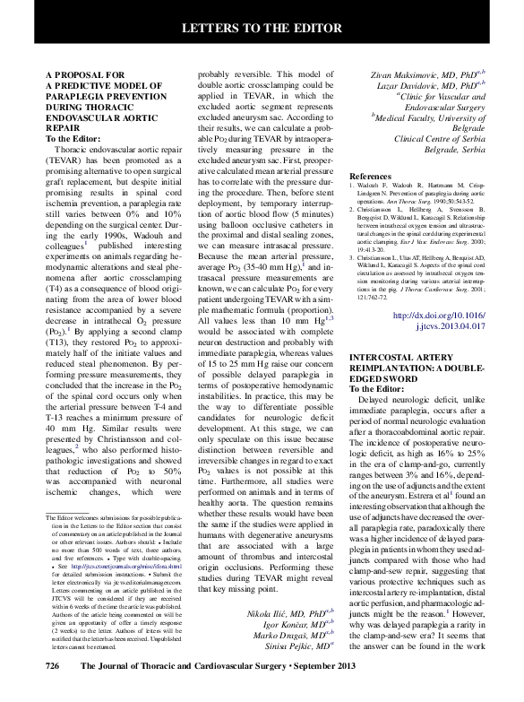 (PDF) Intercostal artery reimplantation: A double-edged sword