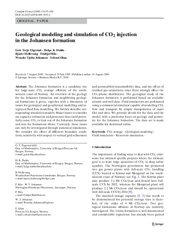 (PDF) Geological modeling and simulation of CO2 injection in the ...