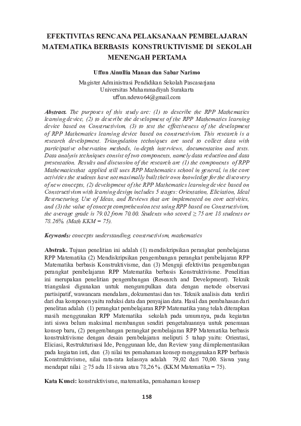 (PDF) Efektivitas Rencana Pelaksanaan Pembelajaran Matematika Berbasis Konstruktivisme di ...
