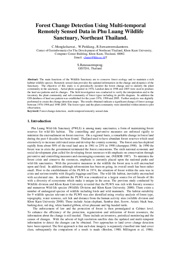 (PDF) Forest Change Detection Using Multi-temporal Remotely Sensed Data in Phu Luang Wildlife ...