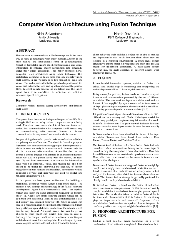 (PDF) Computer Vision Architecture using Fusion Technique