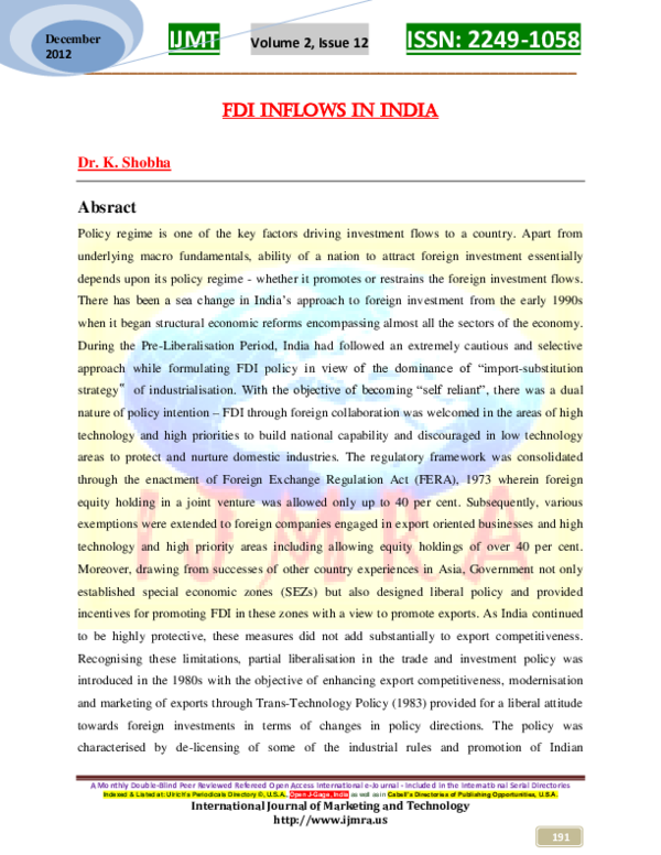 (PDF) FDI INFLOWS IN INDIA
