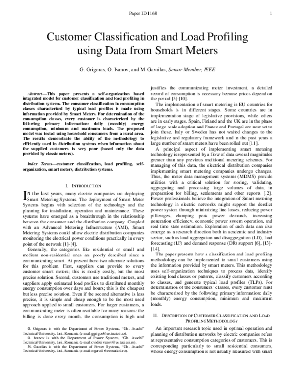 Pdf Customer Classification And Load Profiling Using Data From Smart
