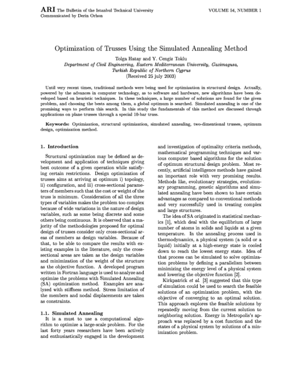 (PDF) Optimization of trusses using the simulated annealing method