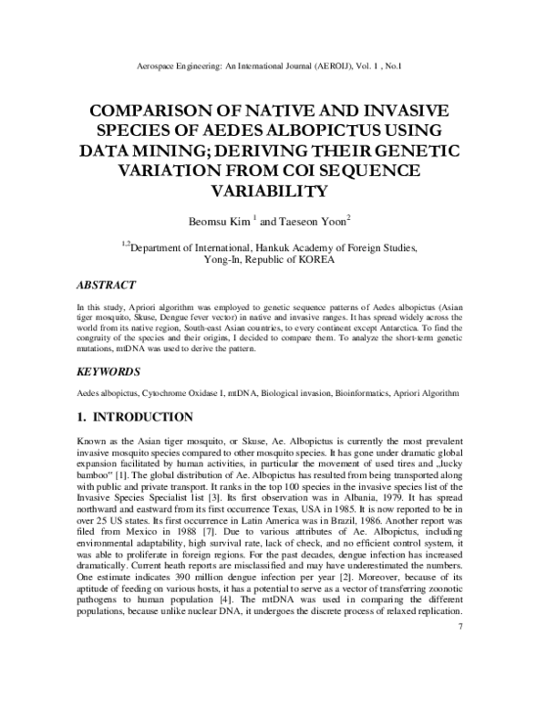 (PDF) Genetic Variation in Native vs Invasive Aedes Albopictus
