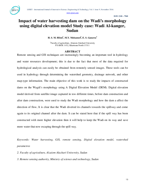 (PDF) Impact of water harvesting dam on the Wad’s morphology using digital elevation model ...
