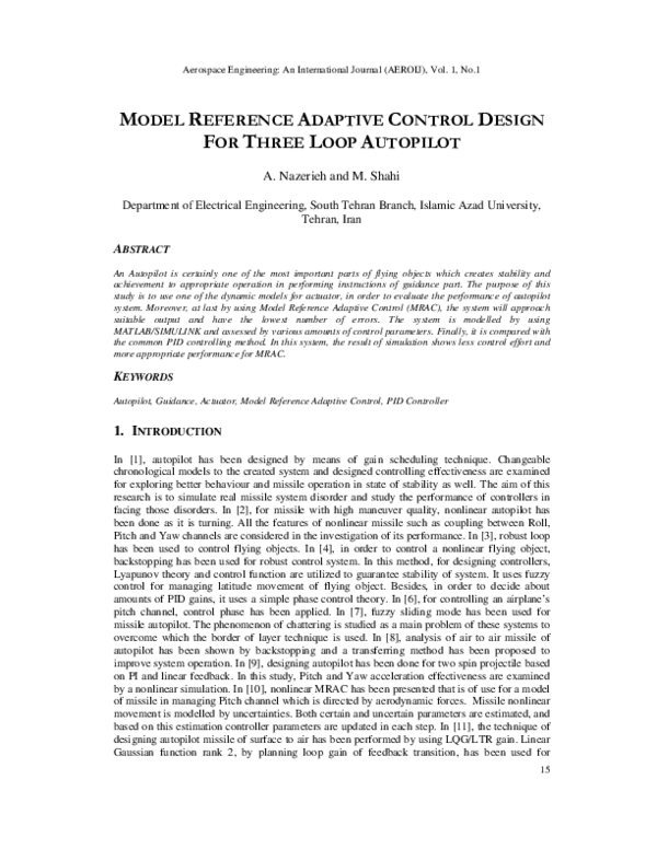 Pdf Model Reference Adaptive Control Design For Three Loop Autopilot