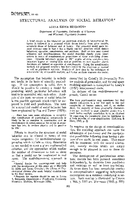 (PDF) Structural analysis of social behavior