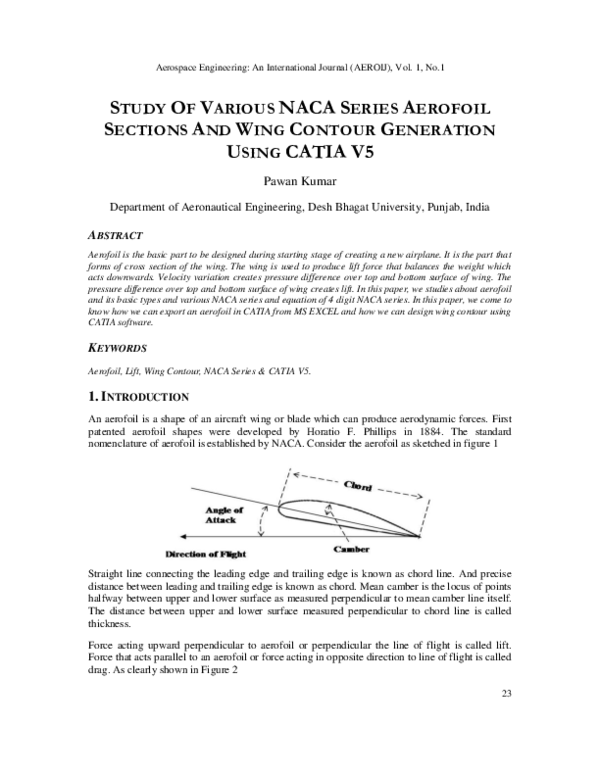 (PDF) Study of Various NACA Series Aerofoil Sections and Wing Contour Generation Using Catia V5