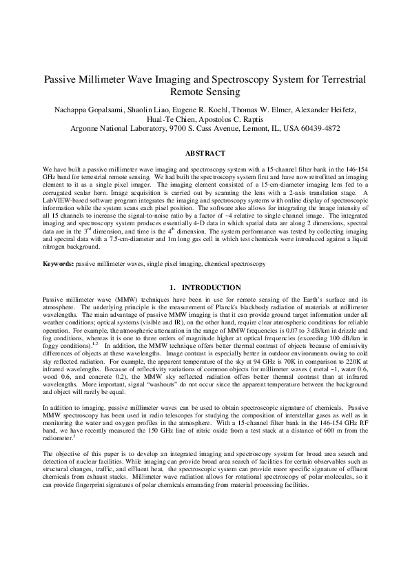 (PDF) Passive millimeter wave imaging and spectroscopy system for ...