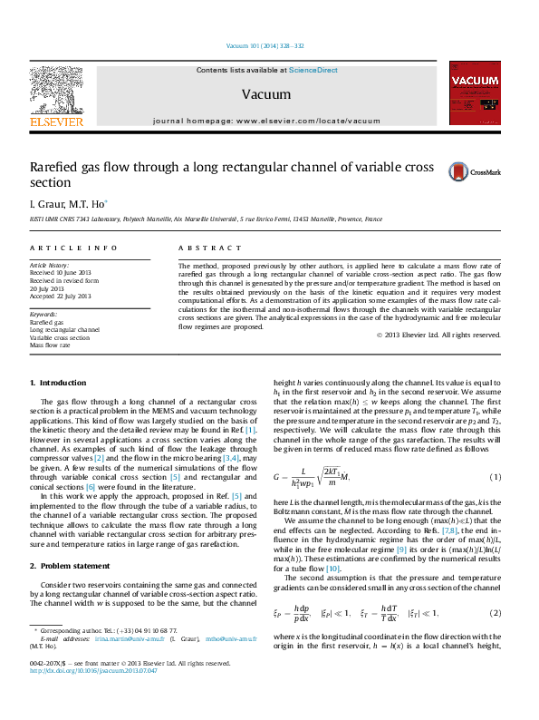 (PDF) Rarefied gas flow through a long rectangular channel of variable ...