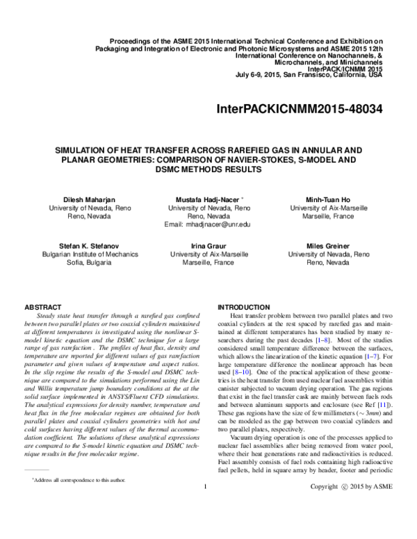 (PDF) Simulation of Heat Transfer Across Rarefied Gas in Annular and ...