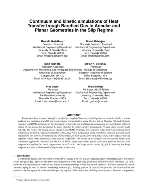 (PDF) Continuum and Kinetic Simulations of Heat Transfer Trough ...
