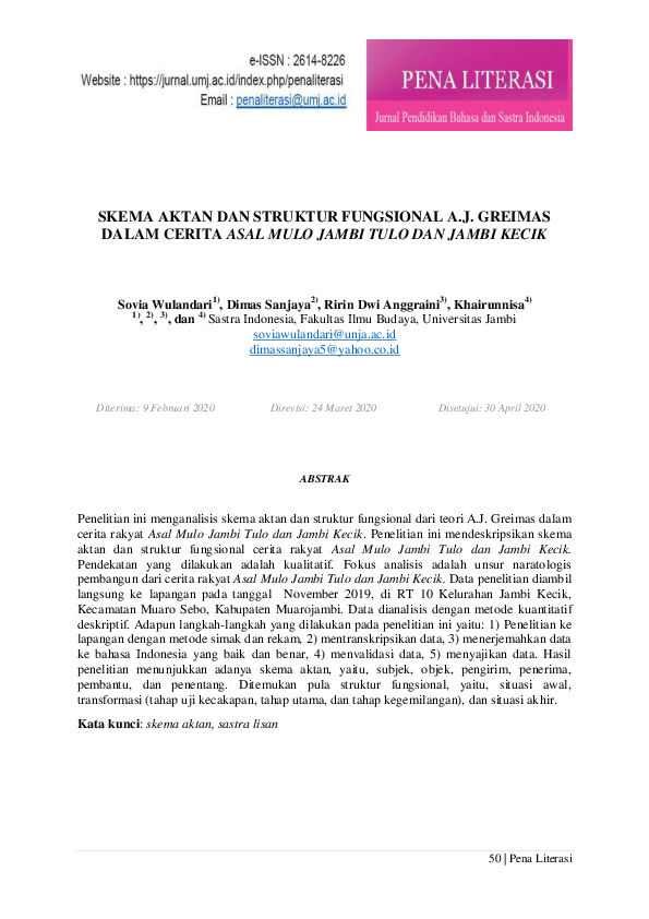 (PDF) Skema Aktan Dan Struktur Fungsional A.J. Greimas Dalam Cerita Asal Mulo Jambi Tulo Dan ...