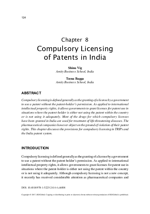 (PDF) Compulsory licensing of patents in India