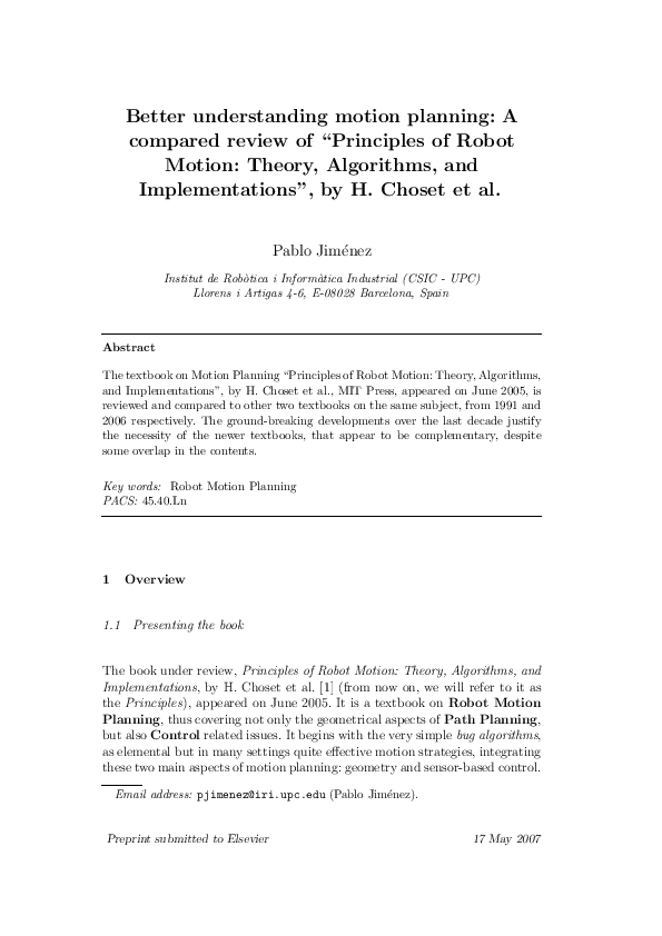 Pdf Understanding Motion Planning Better A Comparative Review Of Principles Of Robot Motion