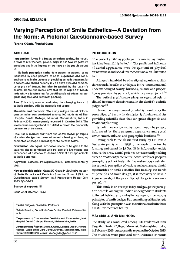 (PDF) Varying Perception of Smile Esthetics—A Deviation from the Norm ...