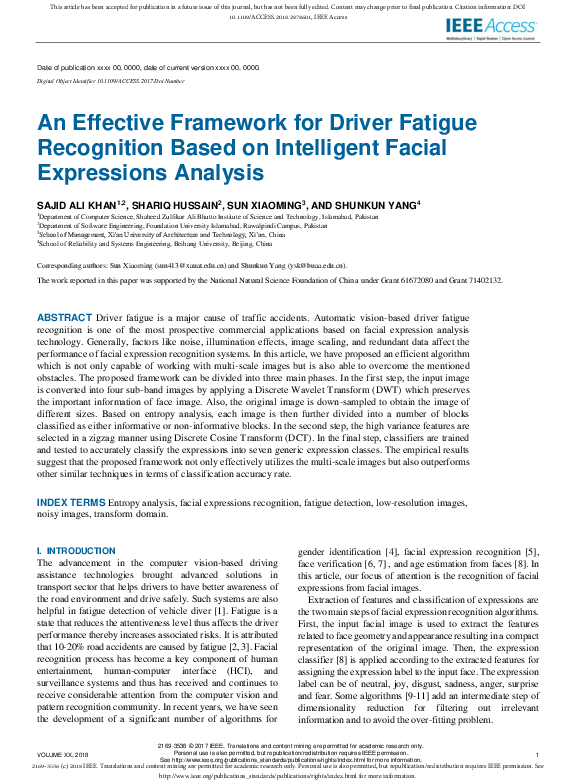 (PDF) An Effective Framework for Driver Fatigue Recognition Based on ...