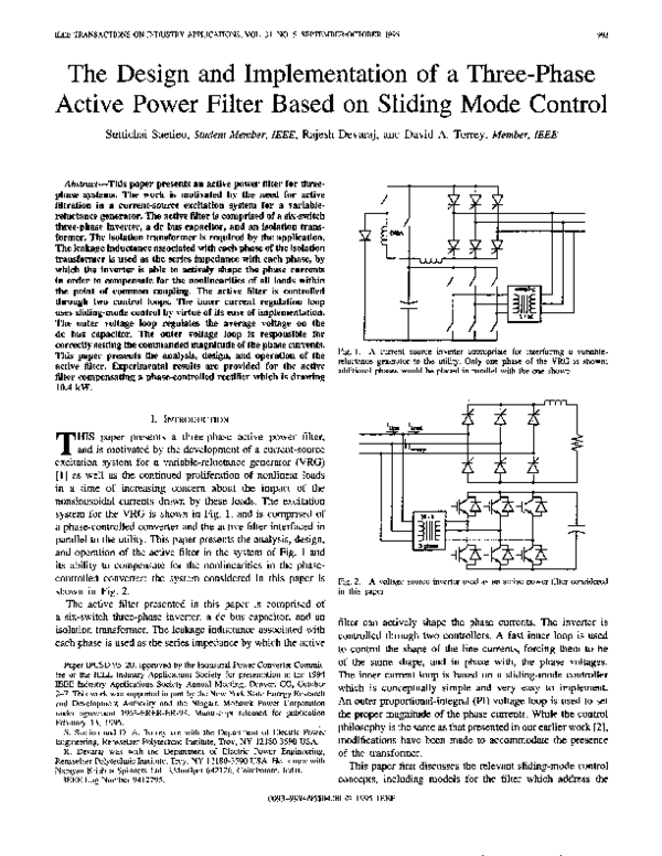 Pdf The Design And Implementation Of A Three Phase Active Power Filter Based On Sliding Mode