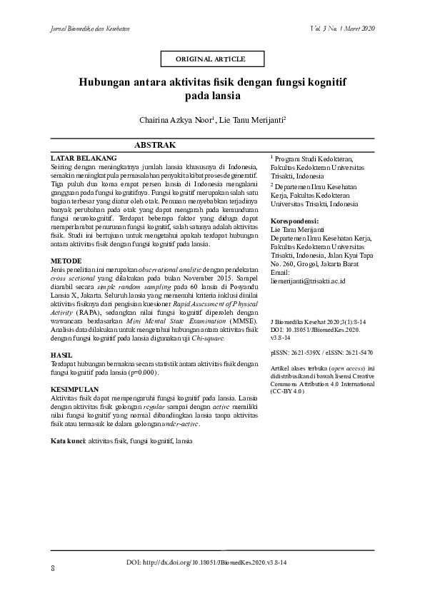 (PDF) Hubungan antara aktivitas fisik dengan fungsi kognitif pada lansia