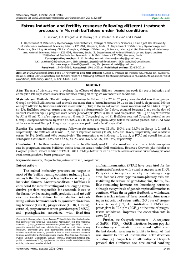 Pdf Estrus Induction And Fertility Response Following Different